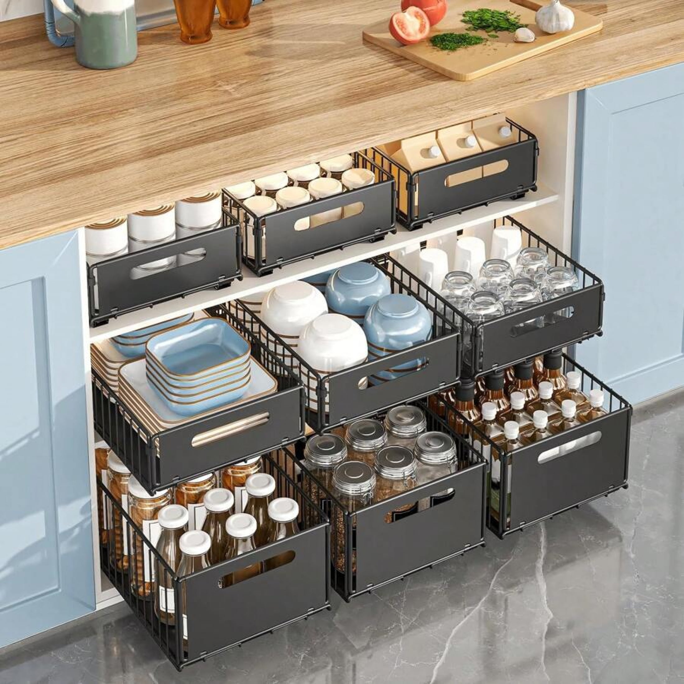 2Pcs Pull Out Drawers For Cabinets Slide Out Drawers For Kitchen ...