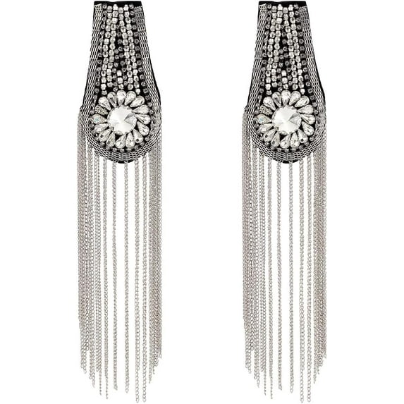 2Pcs Punk Style Chain Tassel Epaulettes Sparkling Rhinestone Shoulder ...
