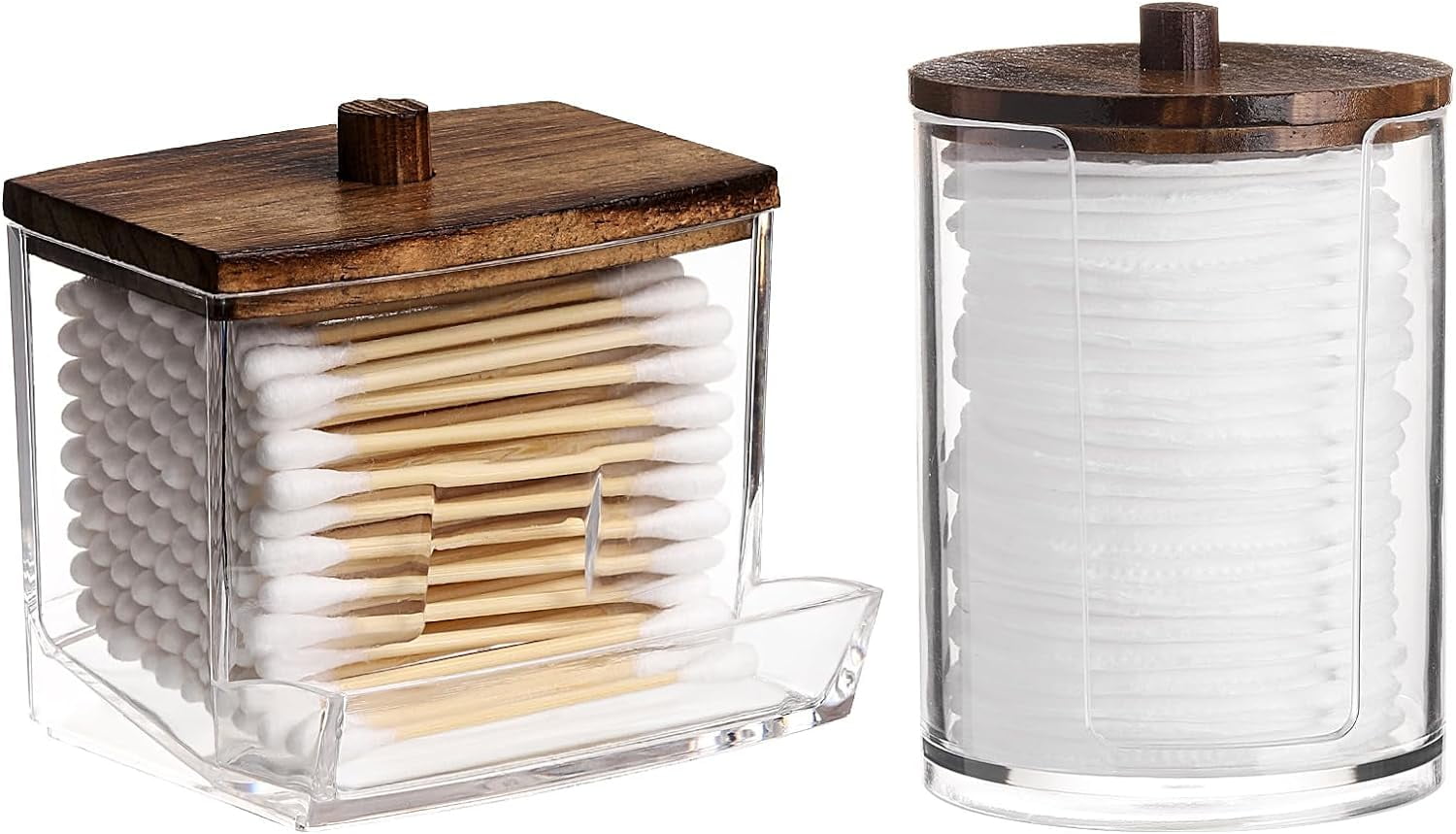 2Pcs Q-tips Holder Bathroom Container with Bamboo Lids, 10/7 oz Cotton ...