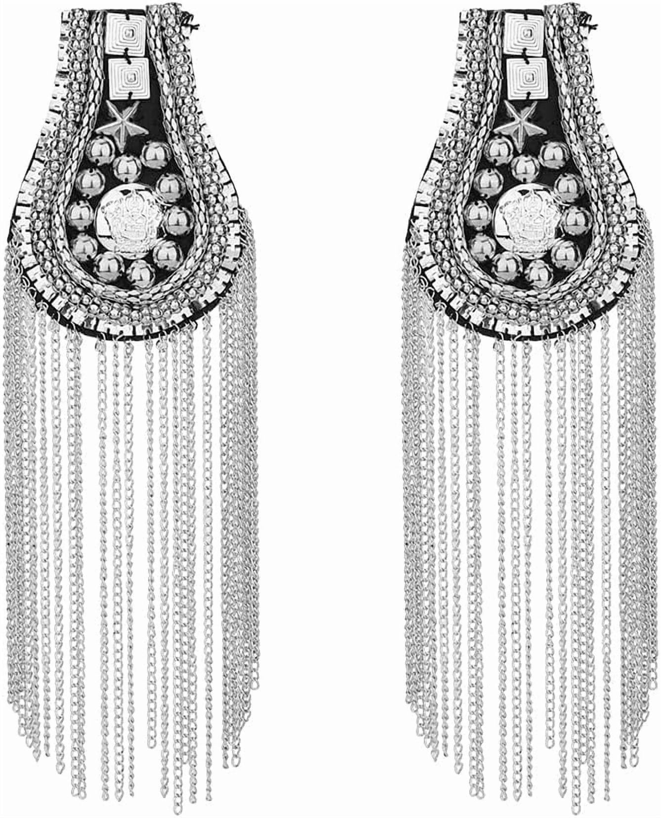 2Pcs Quaste Epaulet Platinum Tassel Epaulettes Metal Punk Shoulder ...