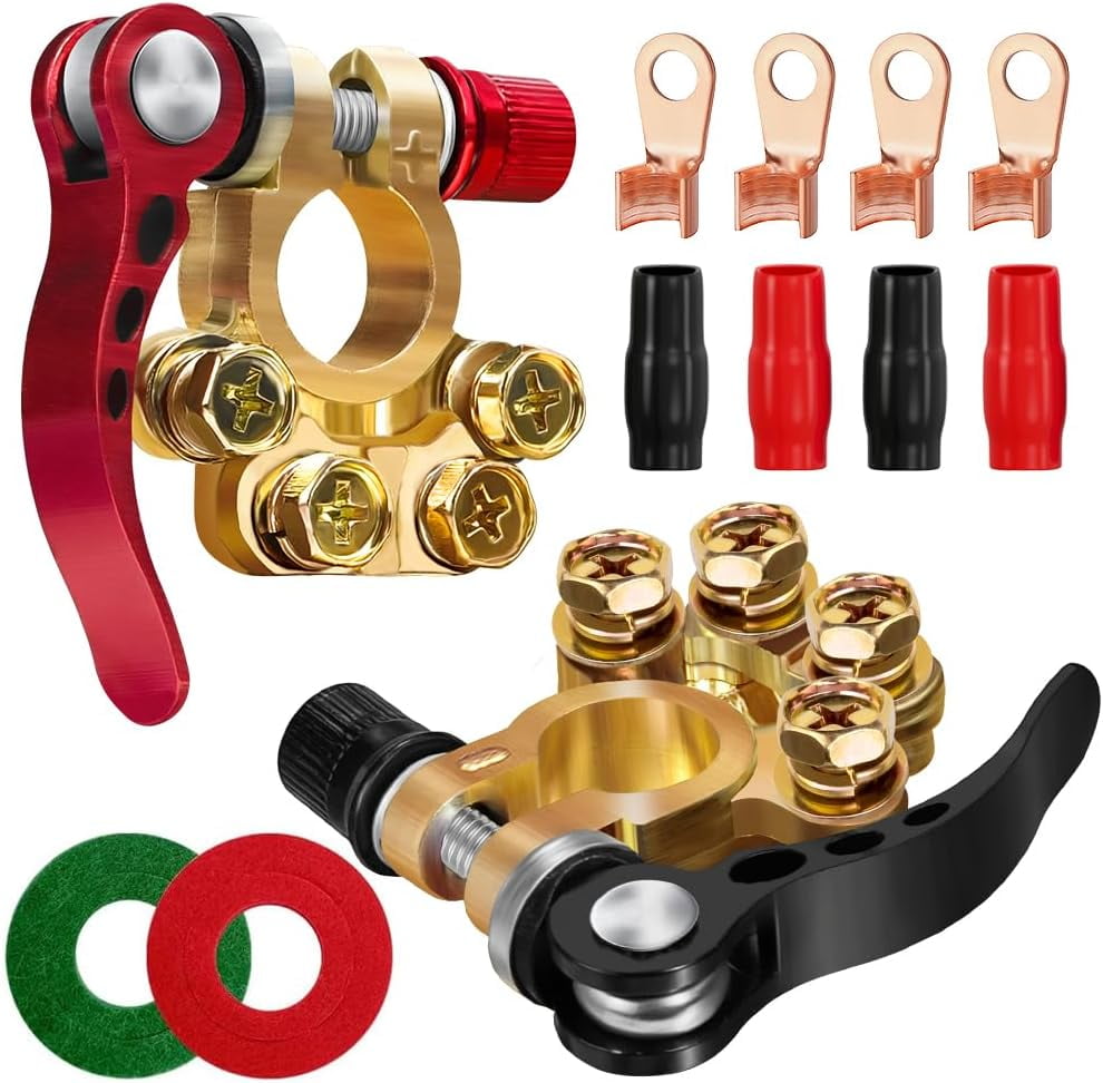 2Pcs Quick Release Battery Terminals, 4 Way Car Battery Terminals Clamps, 12V/24V Battery ...