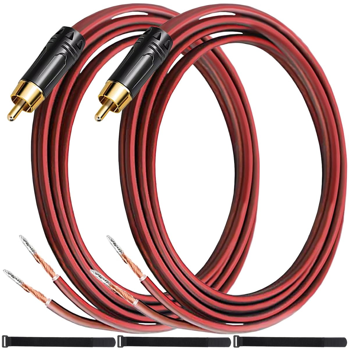 2Pcs RCA to Bare Wire Speaker Cable 3FT/91CM 16AWG Positive Red Wire ...