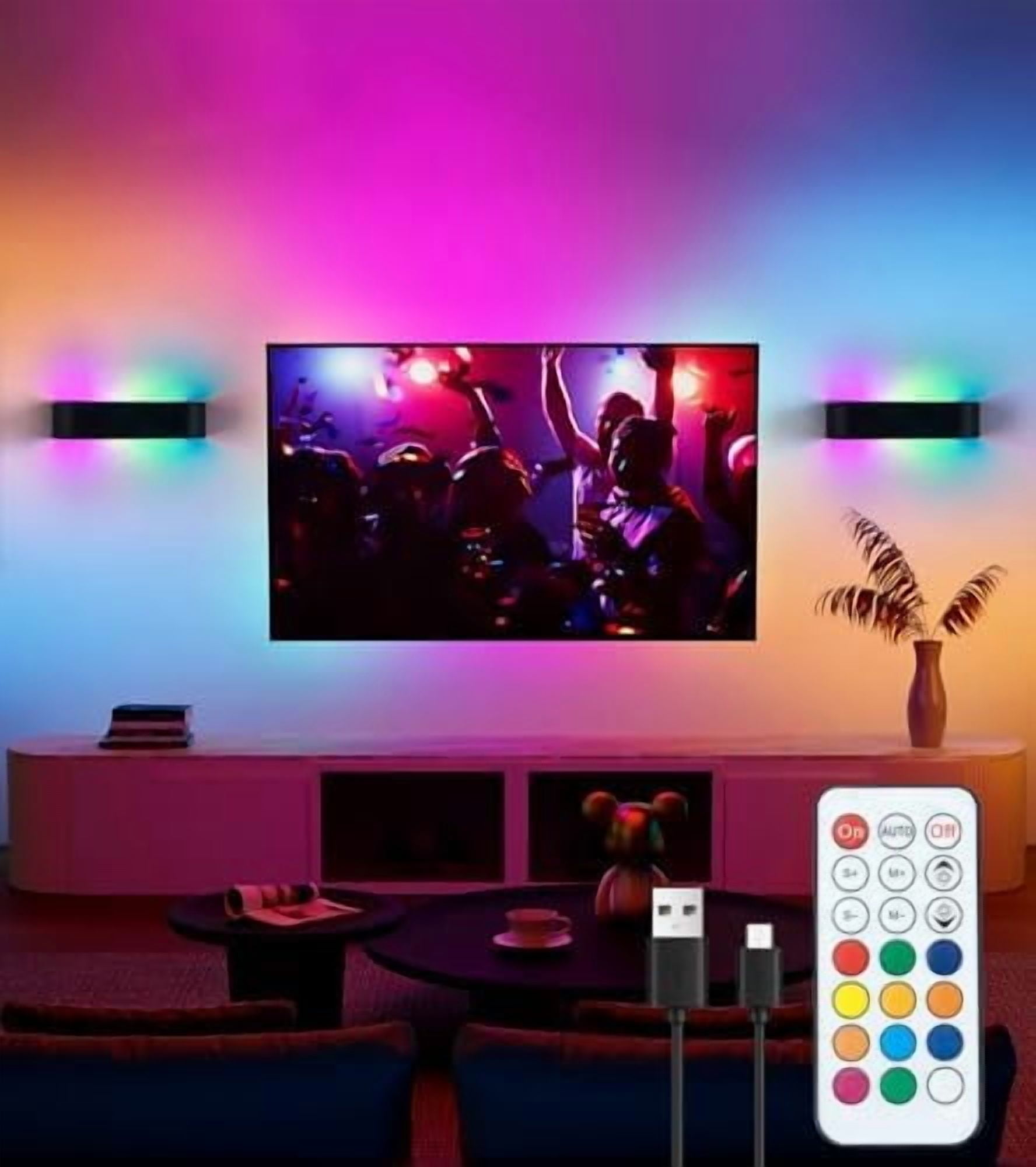 2Pcs RGB Wall Light with Remote Control, LED Indoor Wall Sconce ...