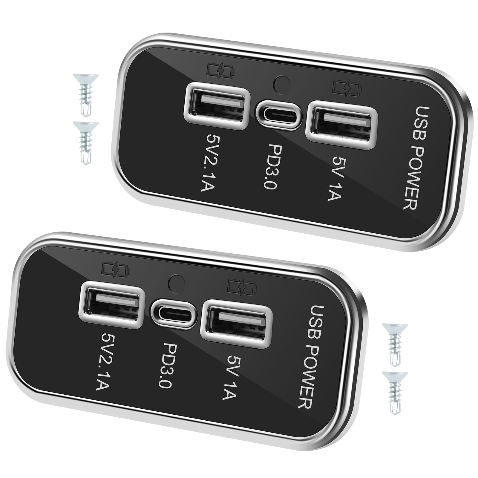 2Pcs RV USB Outlet 3 Ports 45.5W 12V Wall Mount USB Outlet with Light ...