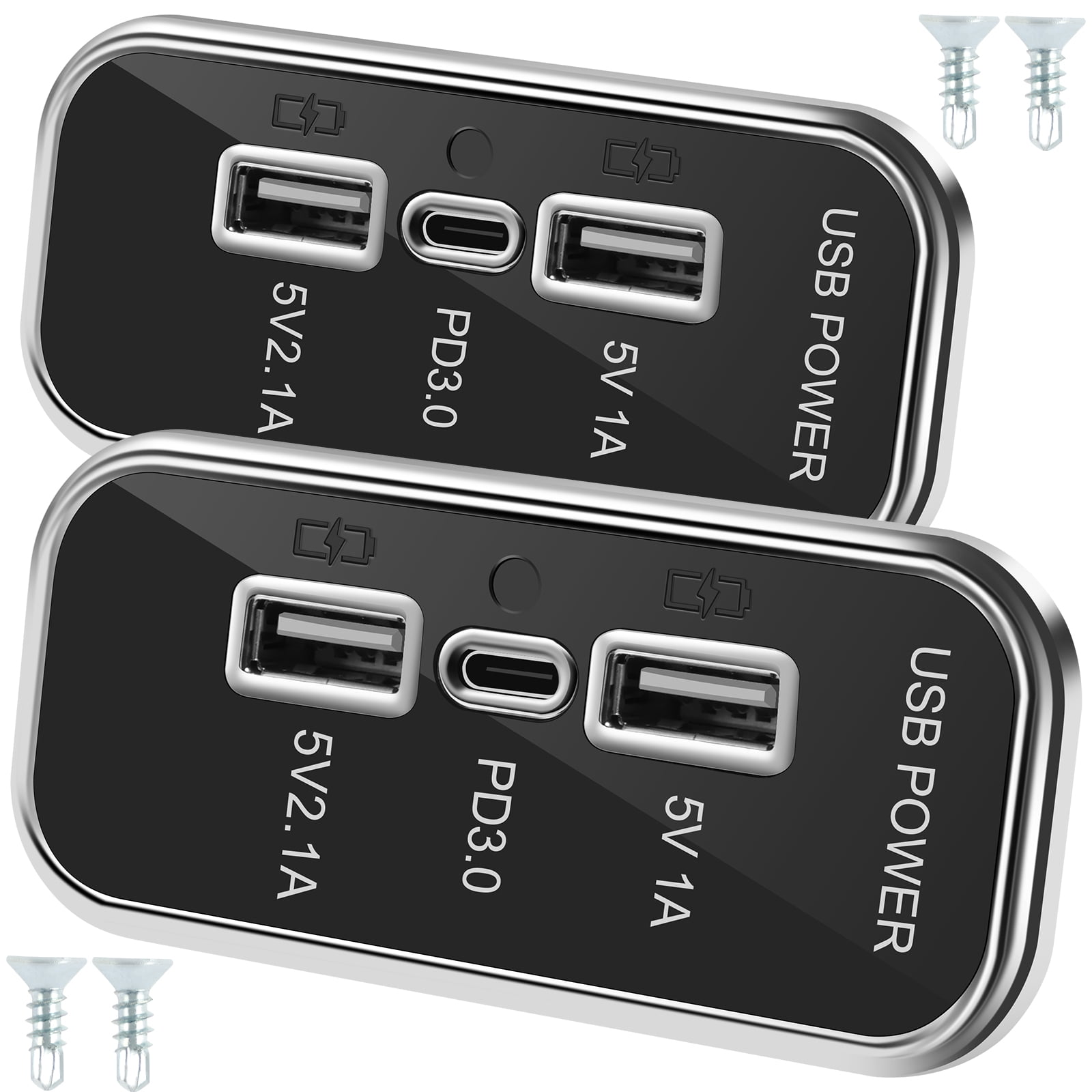 2Pcs RV USB Outlet 3 Ports 45.5W 12V Wall Mount USB Outlet with Light ...