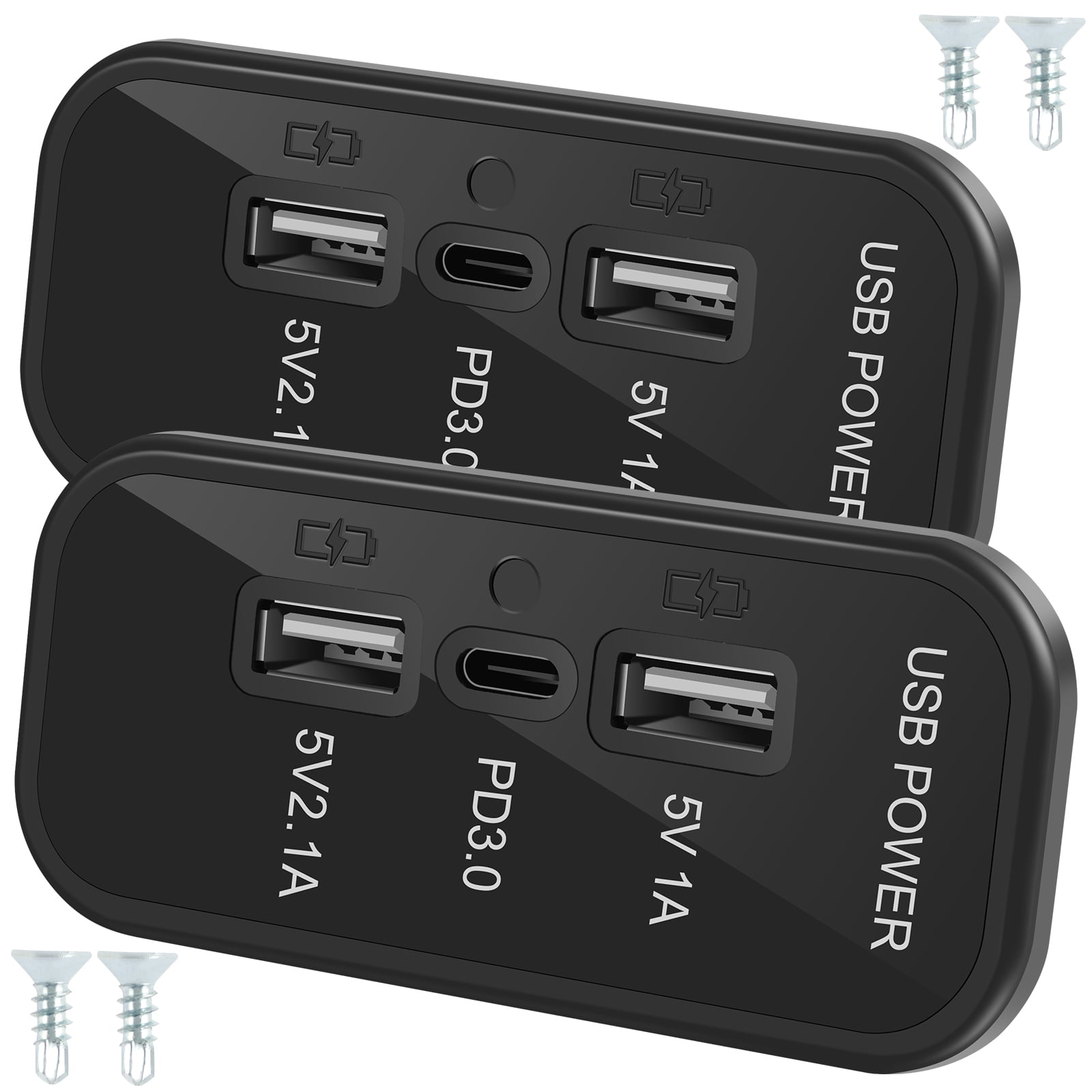 2Pcs RV USB Outlet 3 Ports 45.5W 12V Wall Mount USB Outlet with Light ...