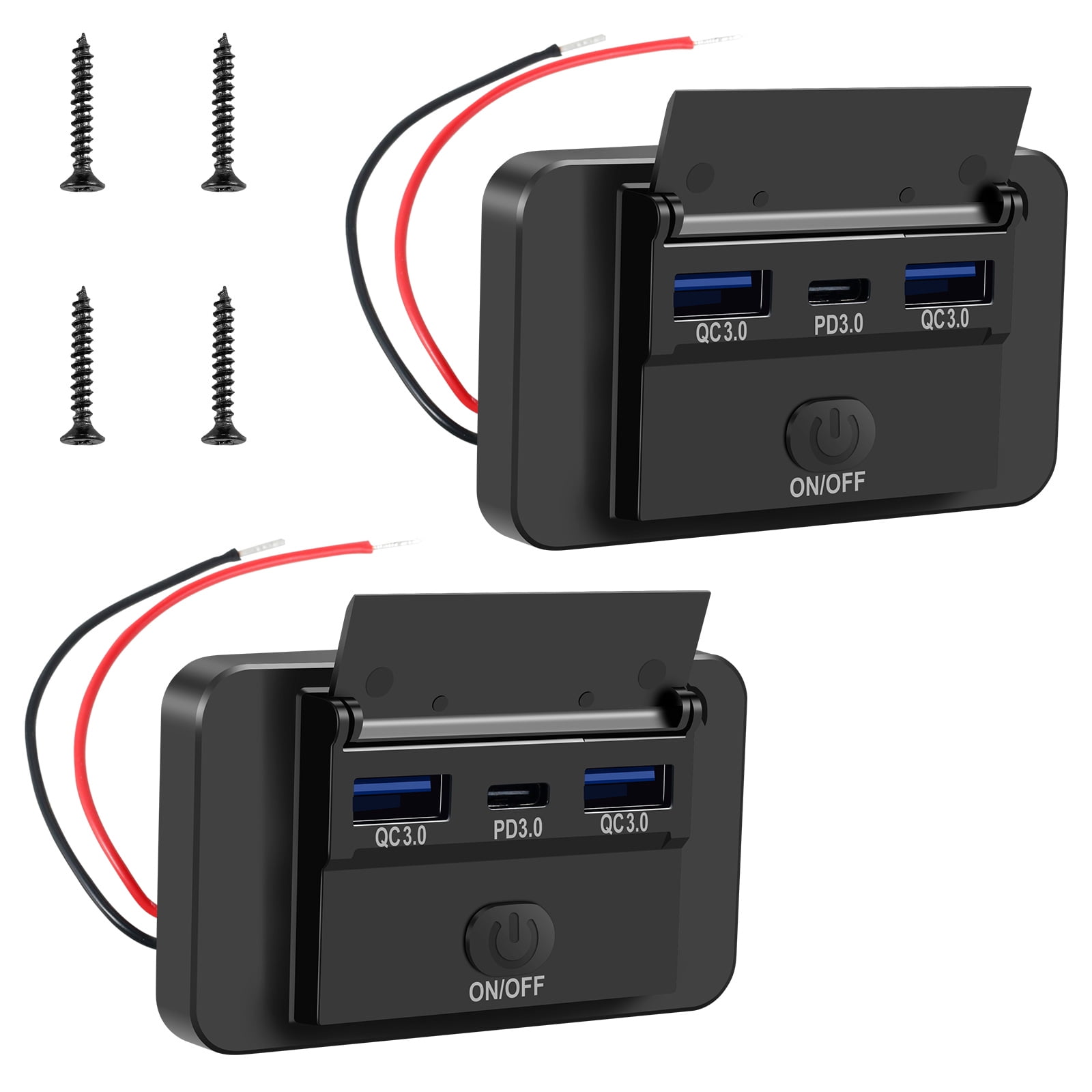 2Pcs RV USB Outlet with Cap 3 Ports 36W 12V to 24V Wall Mount USB ...