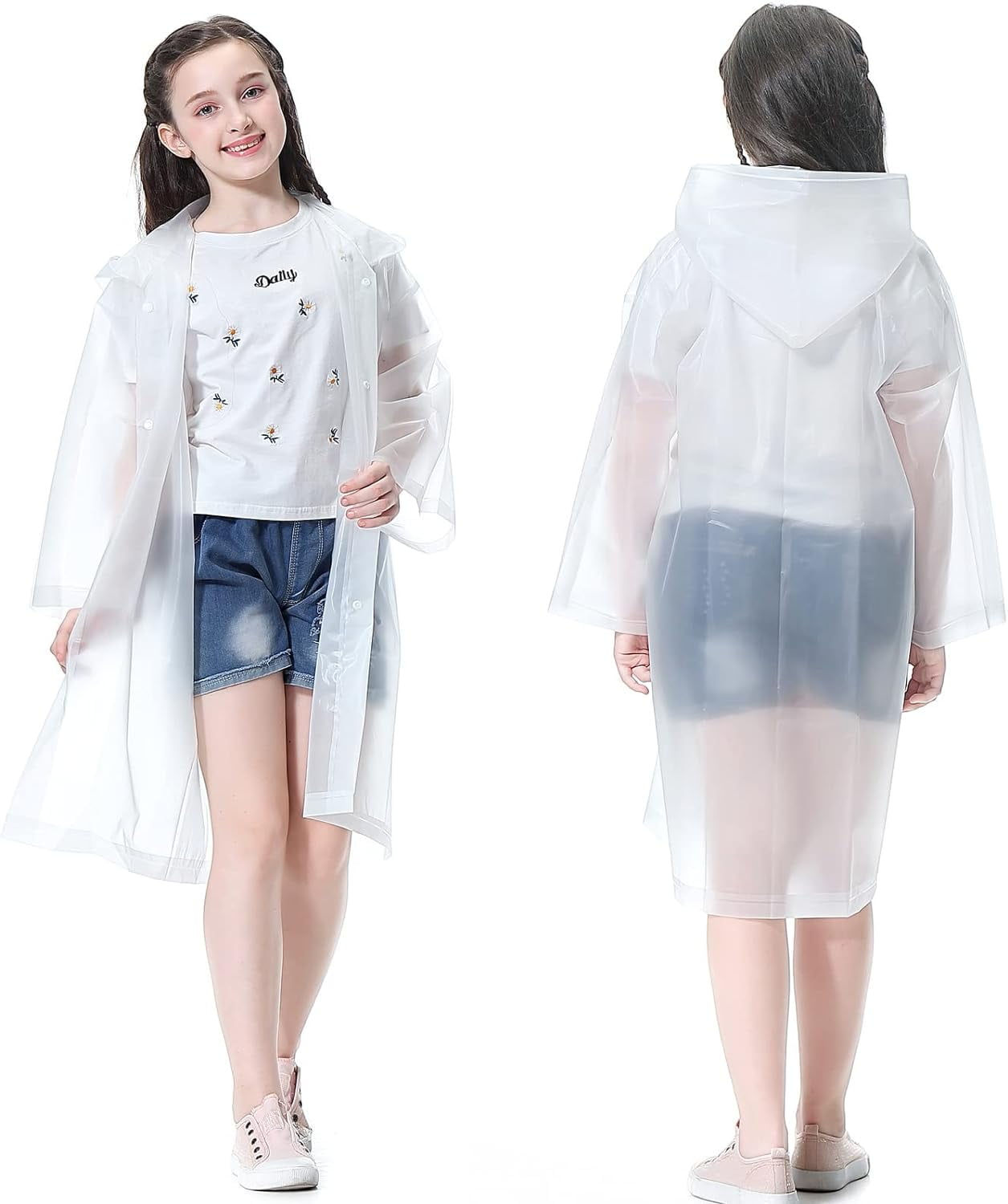 2Pcs Rain Ponchos for Kids, Reusable Rain Jackets Waterproof EVA Raincoats with Hood for Boys ...