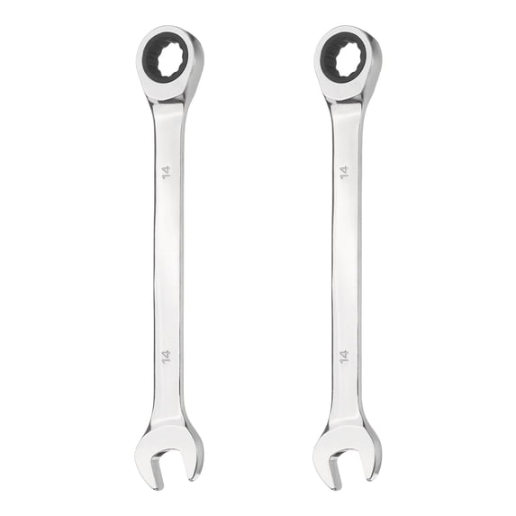 2Pcs Ratchet Combination Wrench 14mm Metric 12-Point Box and Open End ...