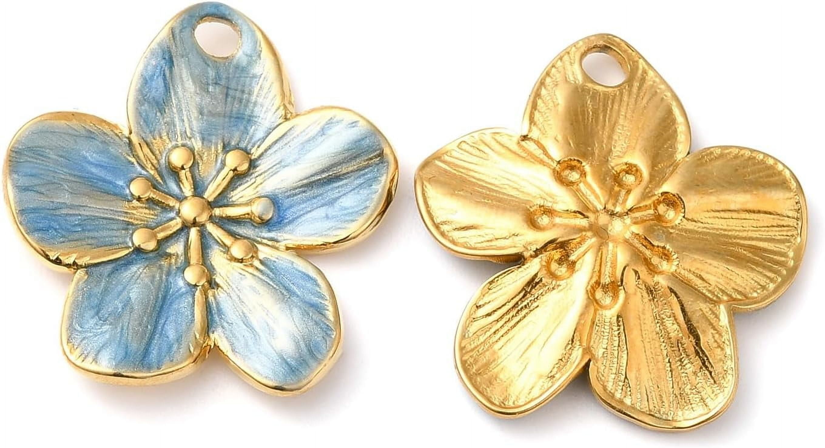 2Pcs Real 18K Gold Plated Flower Charm 304 Stainless Steel Enamel ...