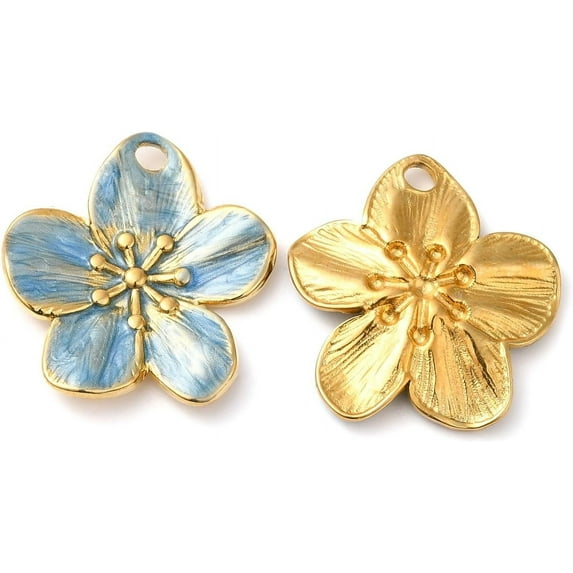 2Pcs Real 18K Gold Plated Flower Charm 304 Stainless Steel Enamel ...