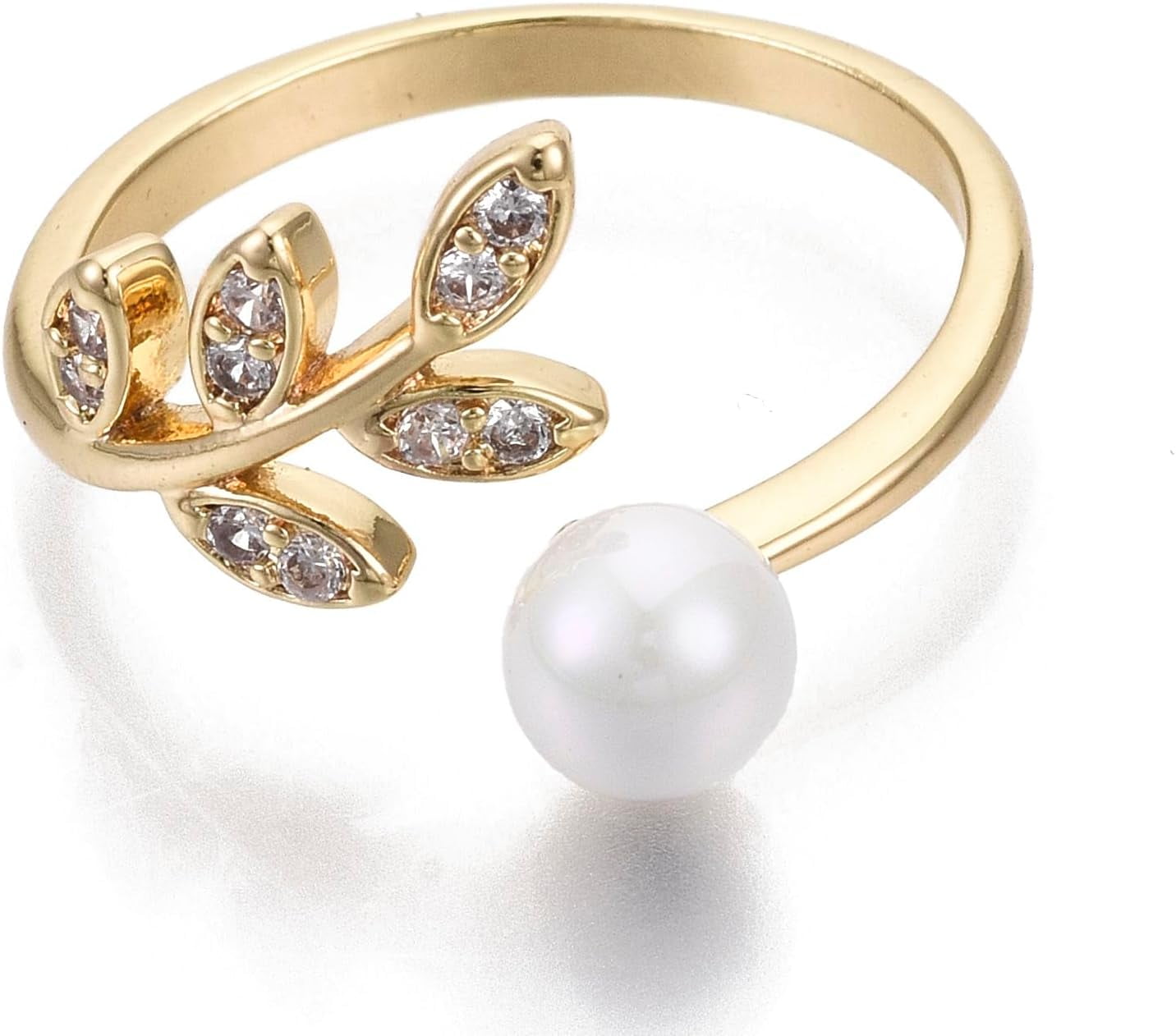 2Pcs Real 18K Gold Plated Leaf Rings Brass Cubic Zirconia Cuff Finger ...