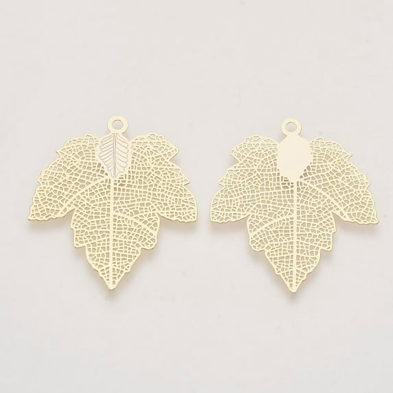 2Pcs Real 18K Gold Plated Maple Leaf Charms Pendants 35.5x31.5x0.3mm ...
