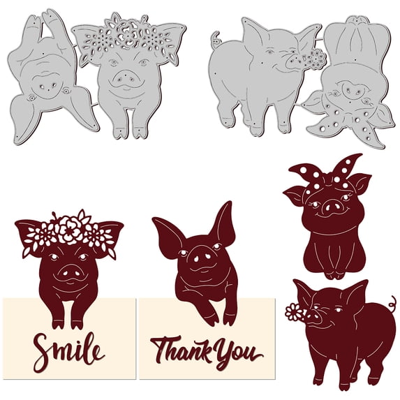 2Pcs Realistic Pigs Cutting Die Metal Farm Pigs Die Cuts Embossing ...