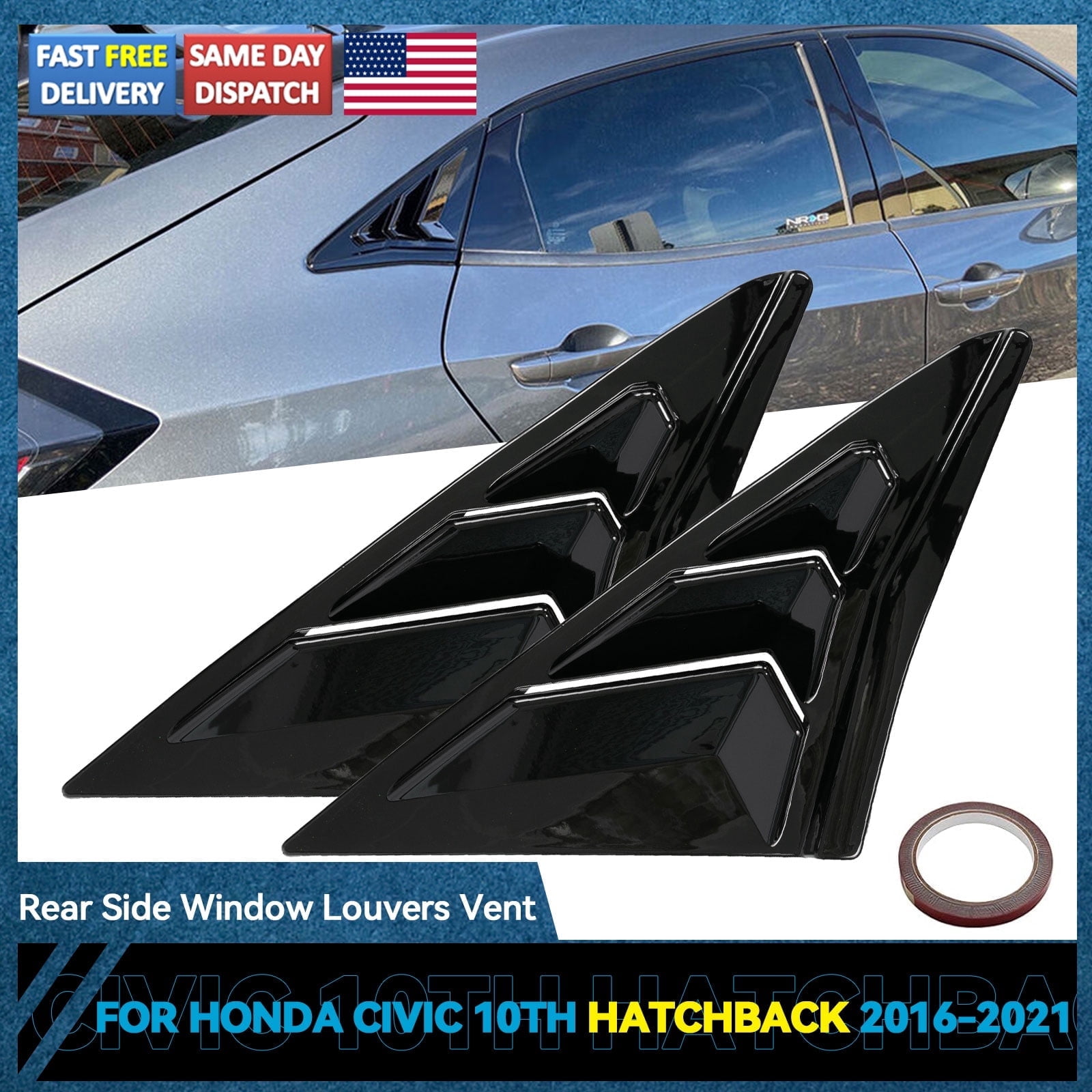 2Pcs Rear Side Vent Window Louver Cover Trim For Honda Civic Hatchback ...