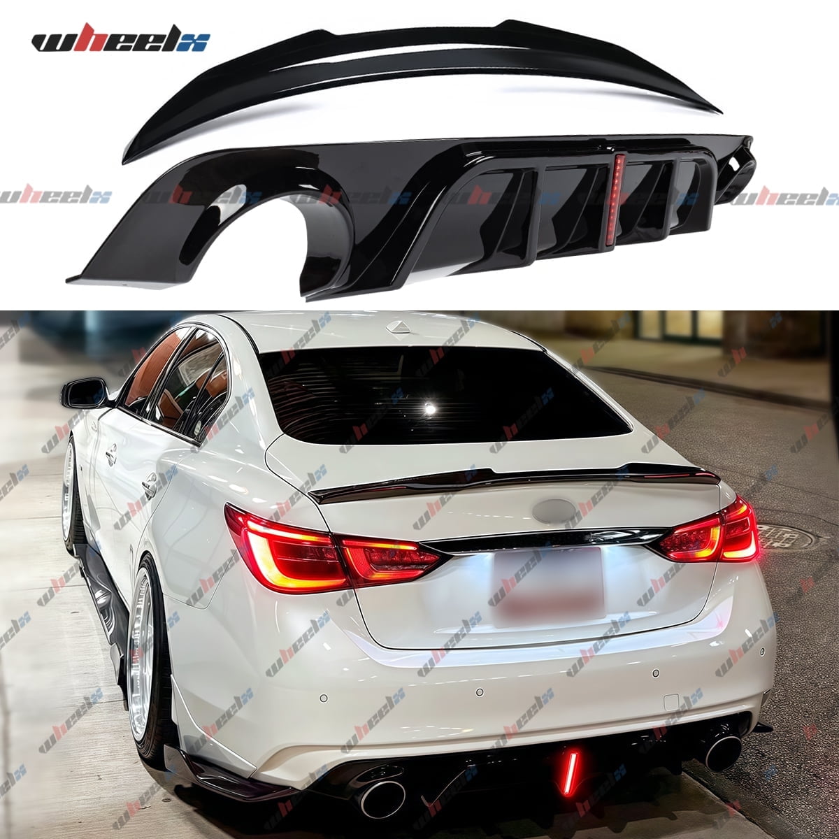 2Pcs Rear Trunk Spoiler & V2 Vertical Style LED Rear Bumper Diffuser ...