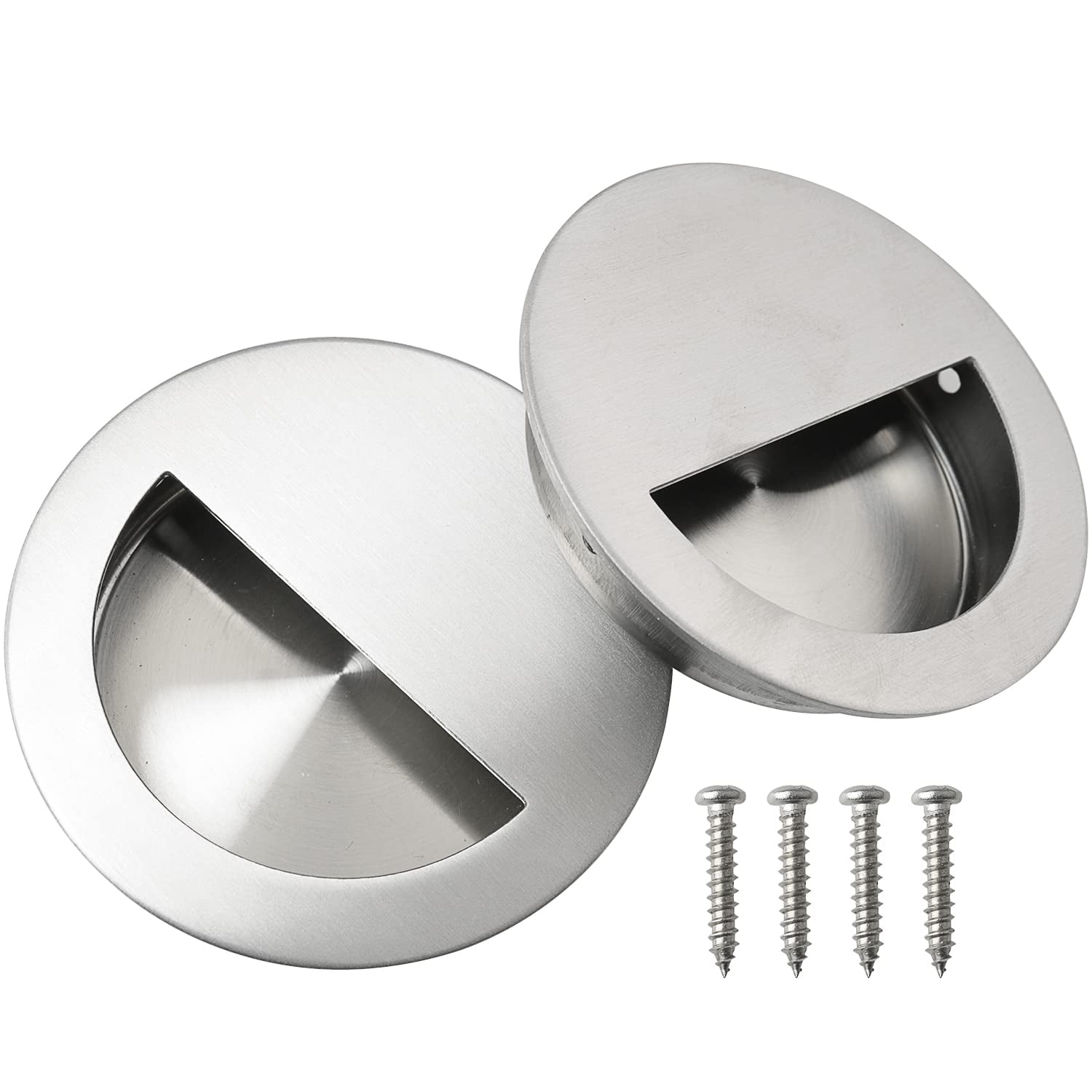 2Pcs Recessed Embedded Door Handle 70Mm Stainless Steel Round Drawer ...