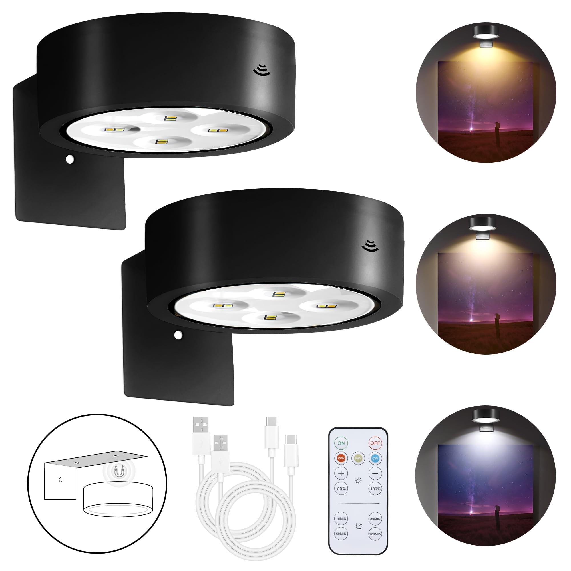 2Pcs Rechargeable Battery Picture Light, Led Painting Light with Remote ...
