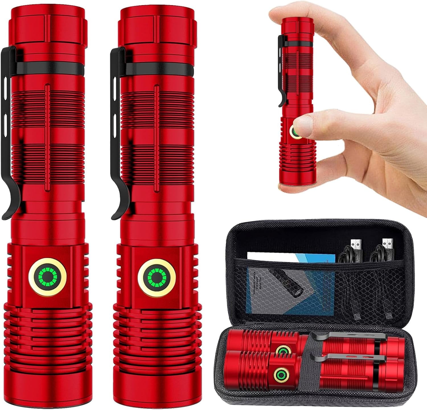 2Pcs Rechargeable Flashlight,High Lumens Zoomable Long-Range LED ...
