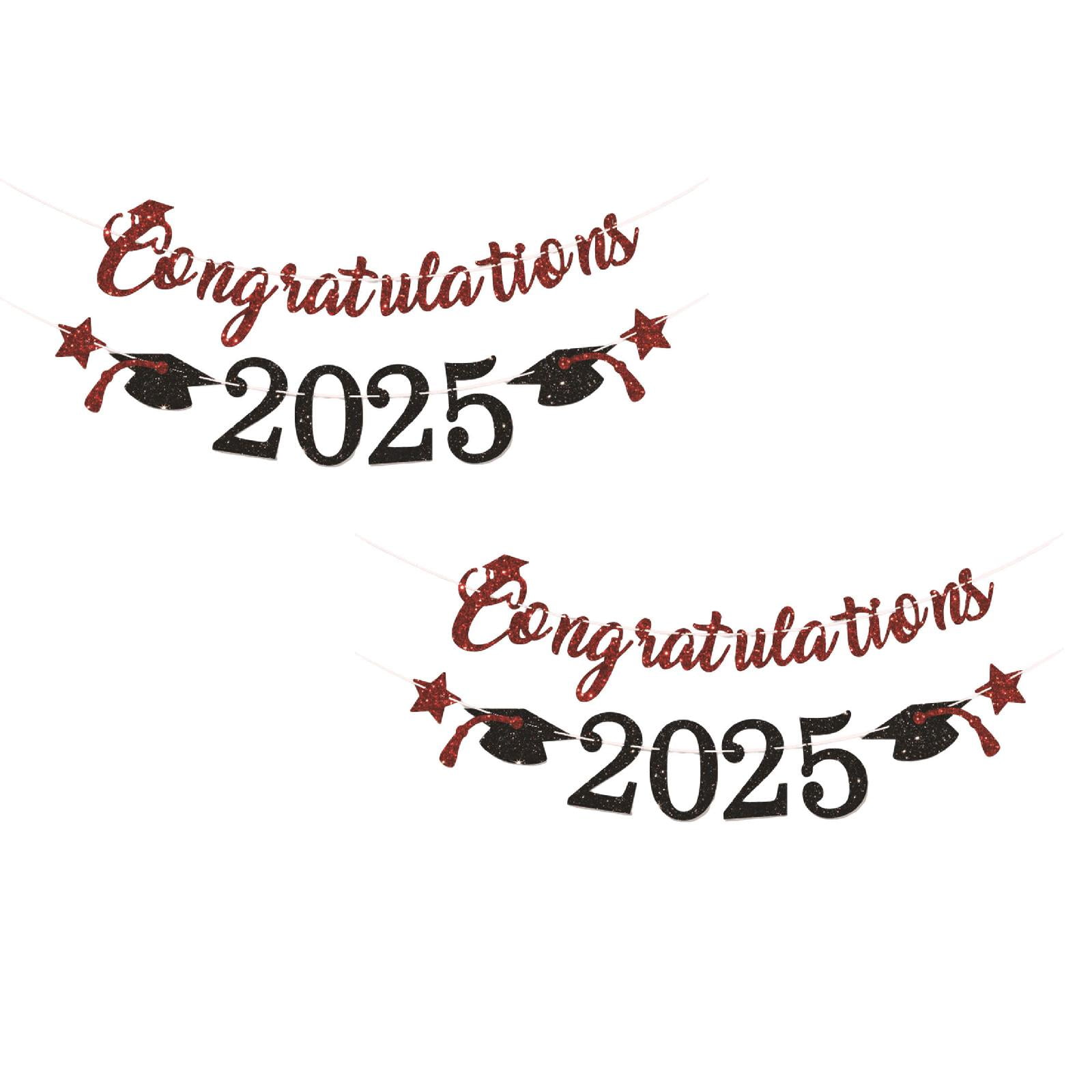 2Pcs Red And Black Congratulations Banner Graduation Decorations 2025 ...