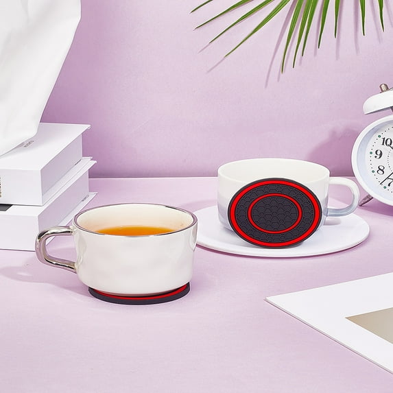 2Pcs Red Cup Mats Flat Round PVC Coaster Single Line Car Cup Seat ...