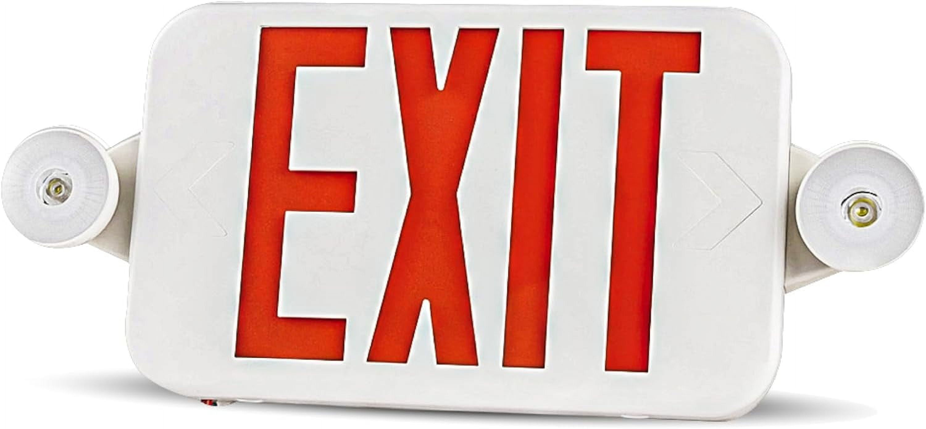 2Pcs Red LED Exit Sign With Emergency Lights| Two Lamp Heads| Battery ...