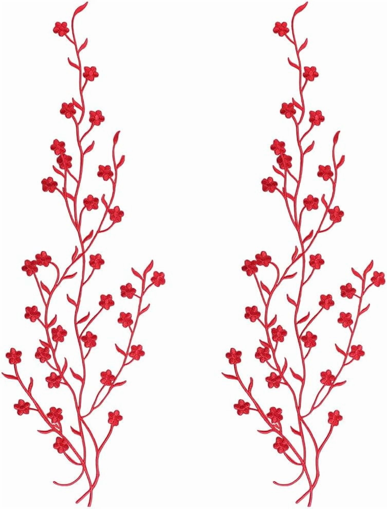 2Pcs Red Plum Blossom Applique Flower Patch Repair Embroidered Floral ...