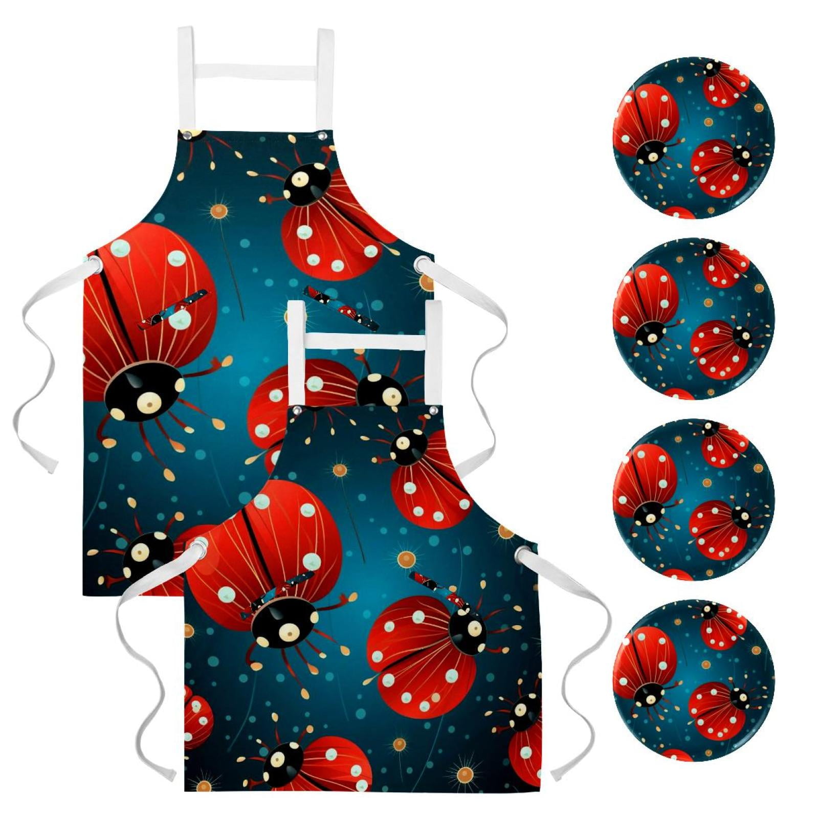 2Pcs Red Seven Star Ladybug Versatile Aprons Set - Kitchen, Baking ...