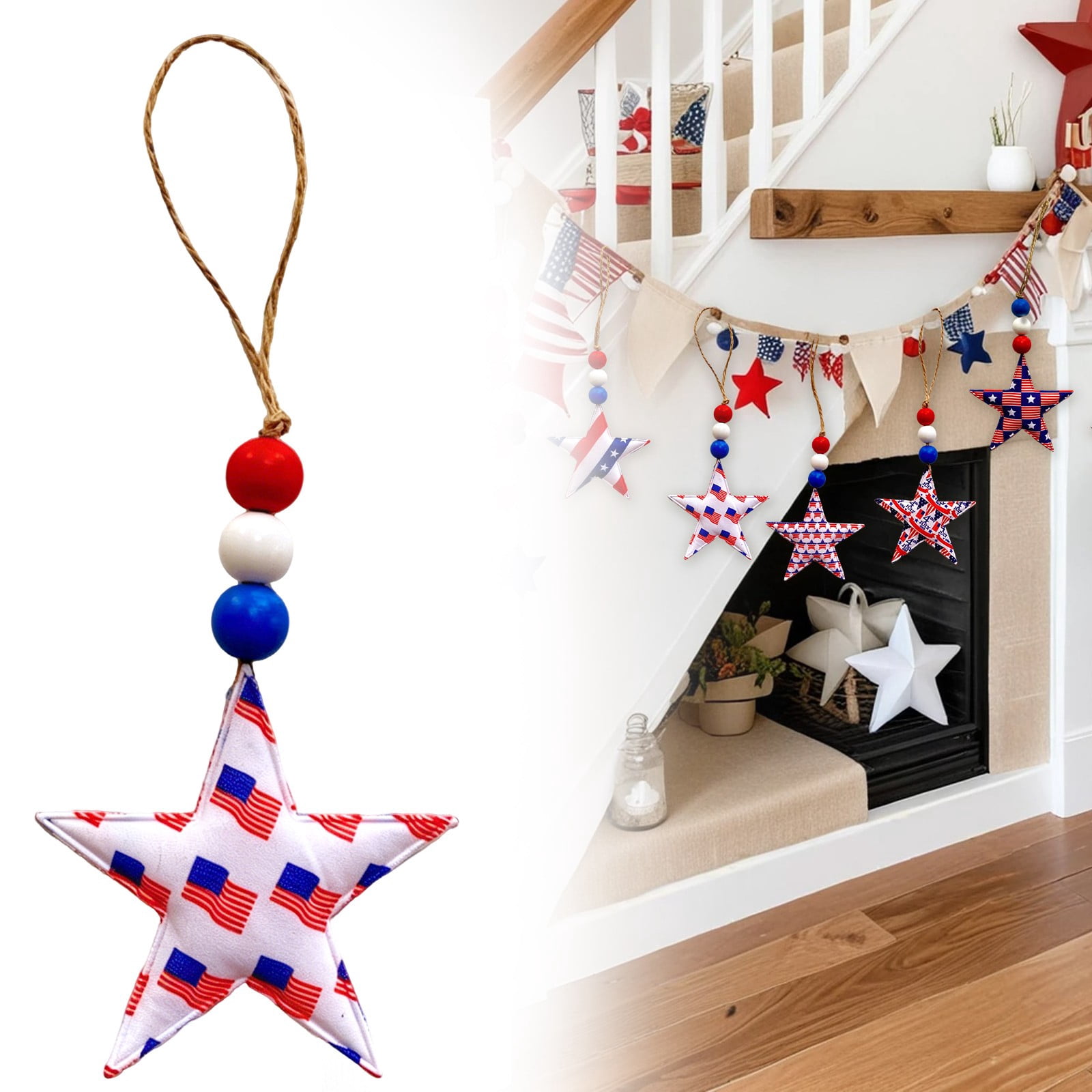 2Pcs Red White Blue Patriotic Star Hanging Ornament, 4th of July ...