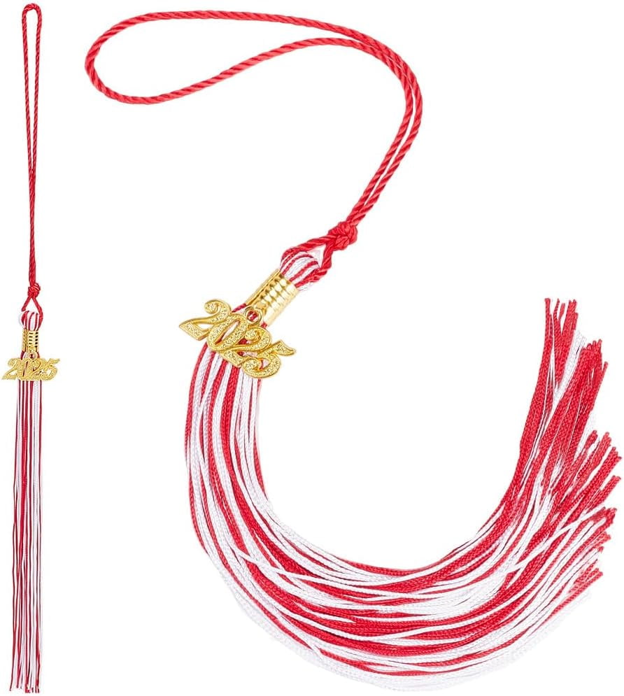 2Pcs Red White Graduation Tassel 2025 Tassels for Bachelor Caps with ...