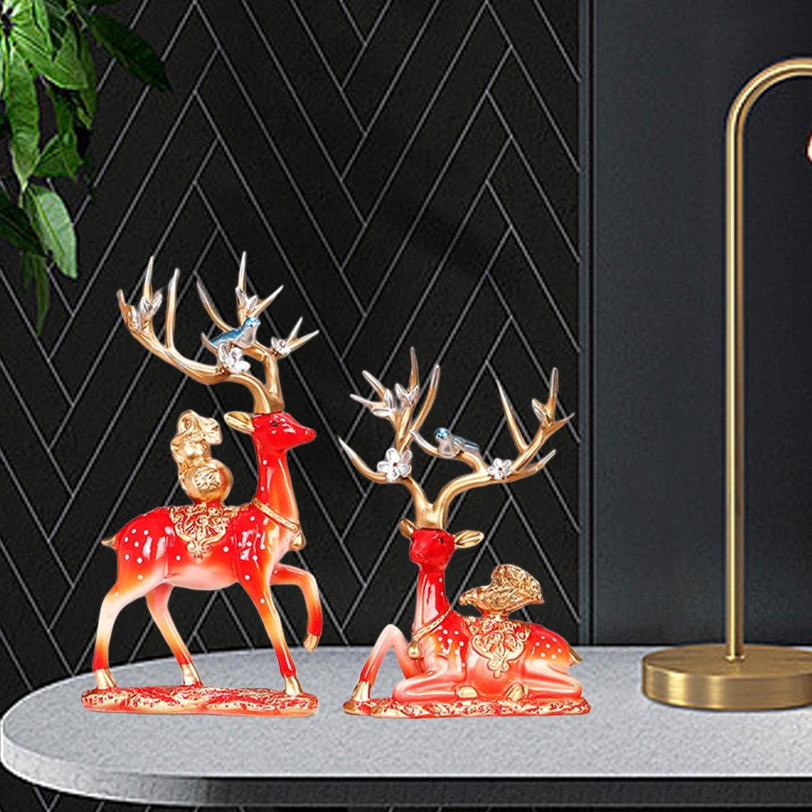 2Pcs Resin Deer Statues Modern Ornament Elk Sculpture Couple Reindeer ...