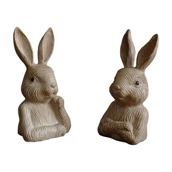 2Pcs Resin Easter Bunny Figurine, Vintage Farmhouse Rabbit Animal ...