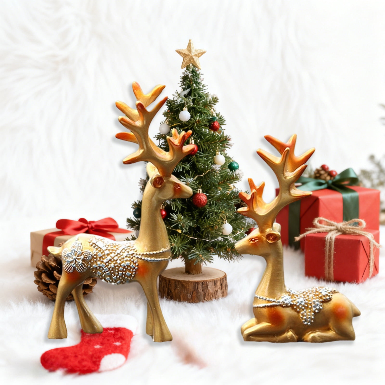 2Pcs Resin Reindeer Christmas Decor Christmas Statues and Sculptures ...