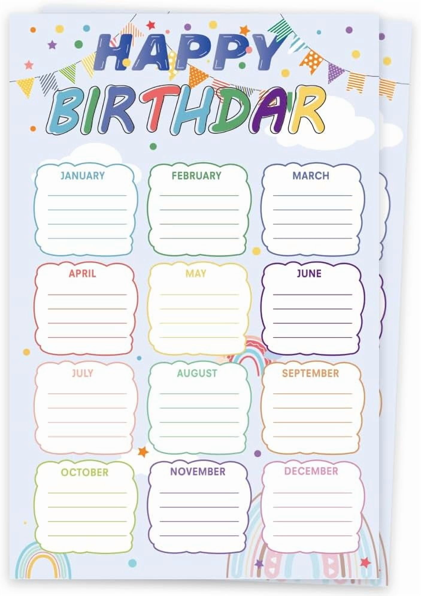 2Pcs Reusable Happy Birthday Chart Posters Birthday Chart Calendar for ...