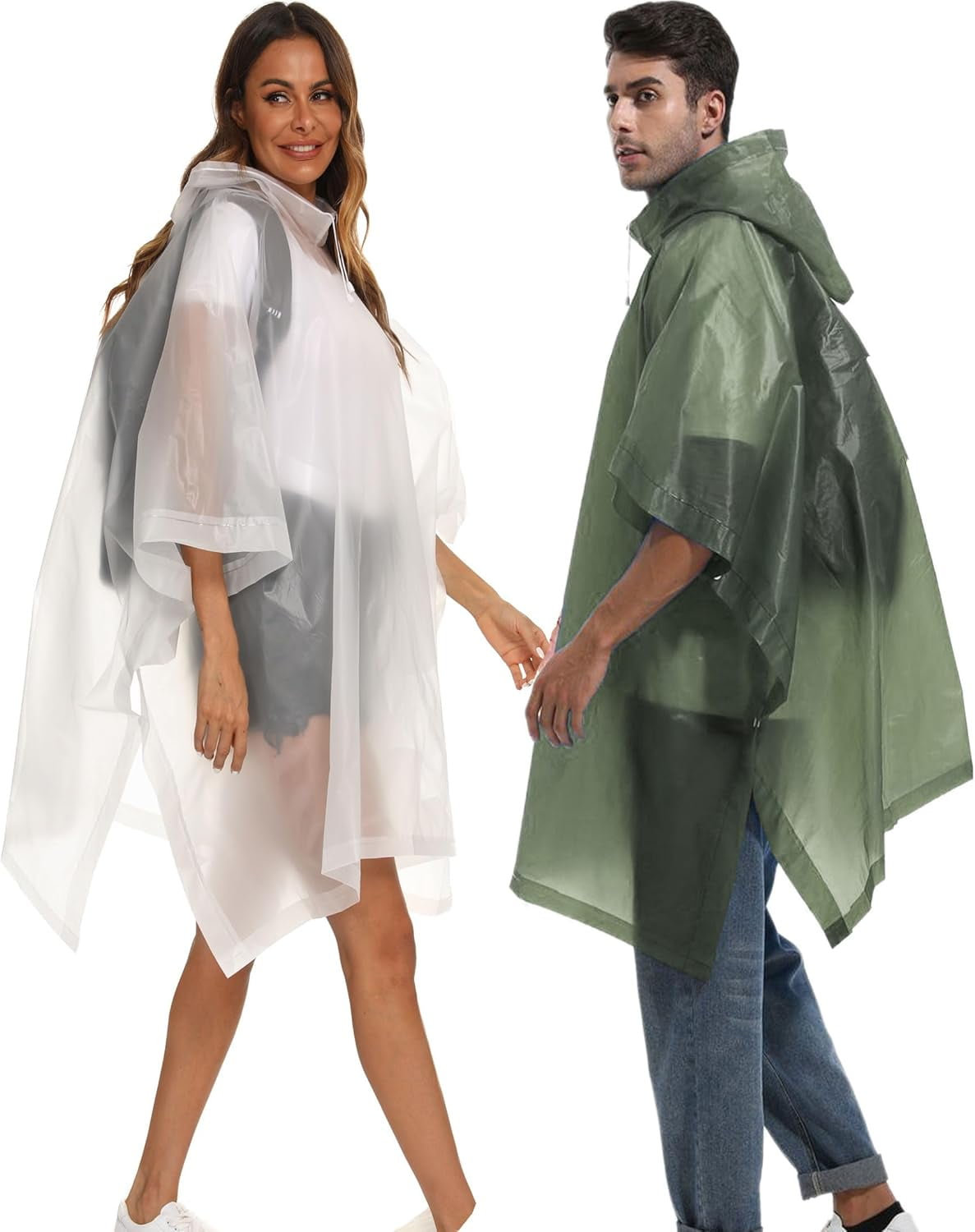 2Pcs Reusable Rain Ponchos for Adults, Raincoats Emergency Survival for ...