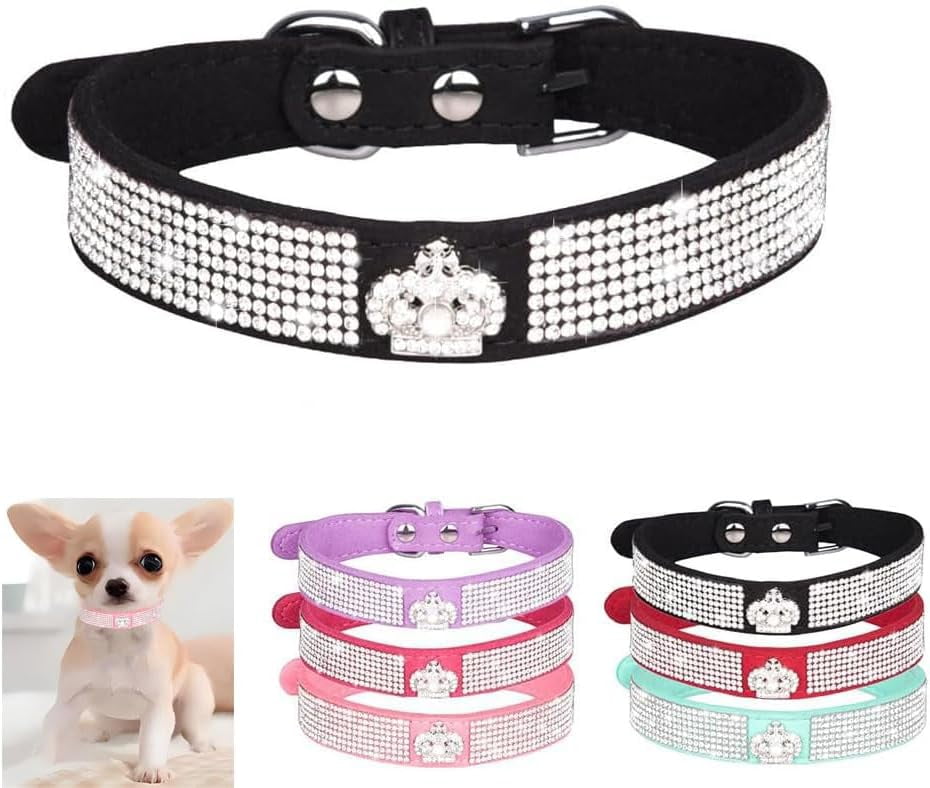 2Pcs Rhinestone Dog Collar for Small Dogs, Pretty Glitter Crown Crystal ...