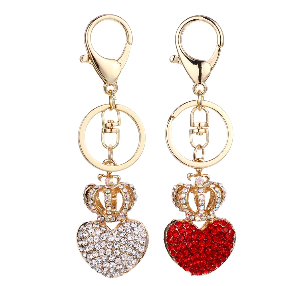 2Pcs Rhinestone Heart Keyring Heart Shape Keychain Valentines Day ...