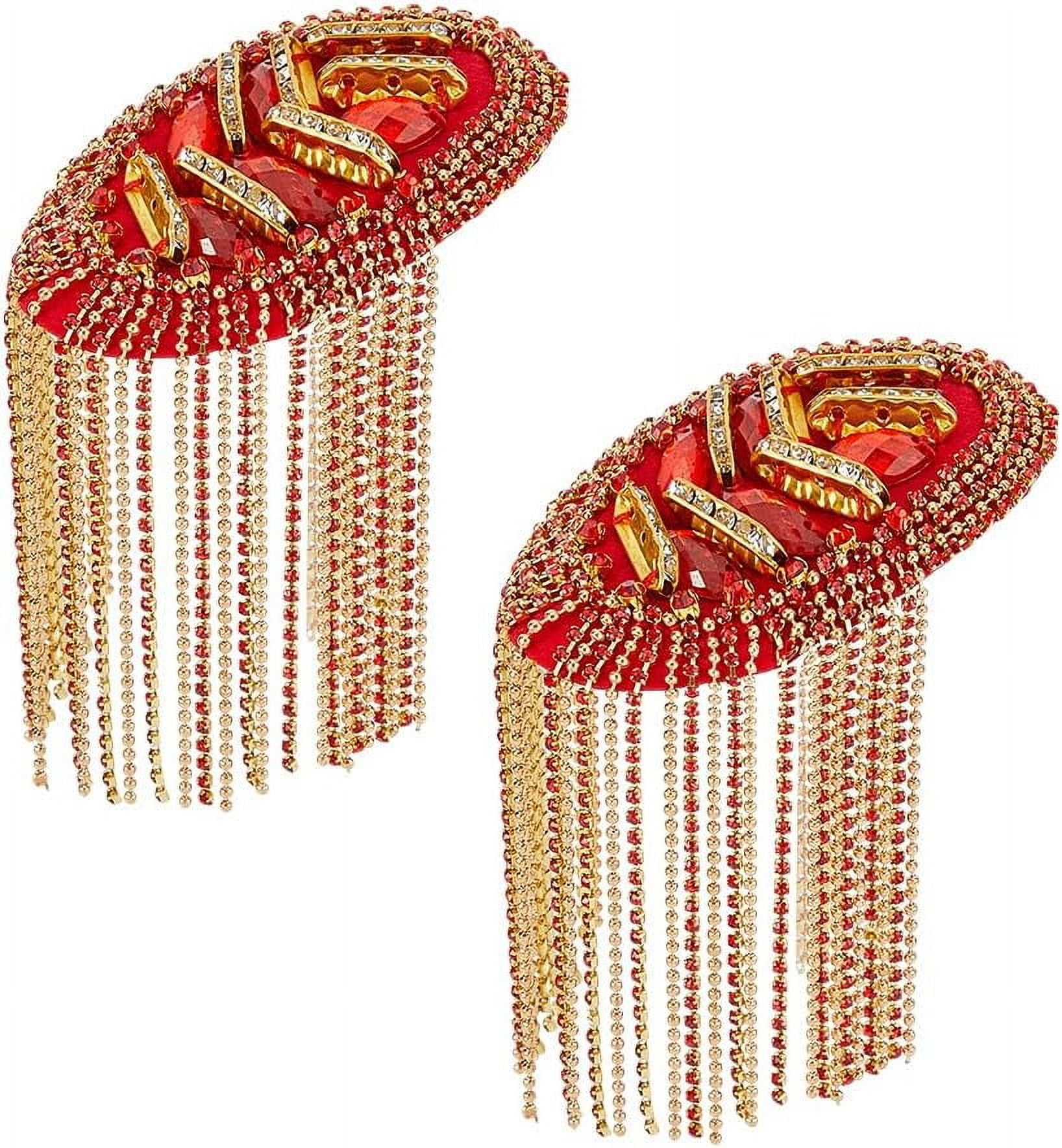 2Pcs Rhinestone Shoulder Tassel Shoulder Red and Golden Link Chain ...