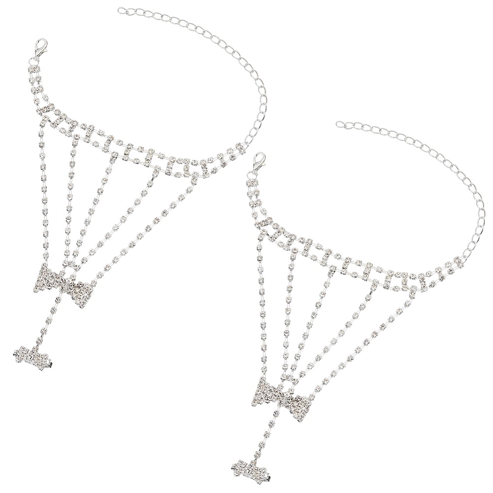 2Pcs Rhinestone Tennis Ring Bracelet Brass Chain Bracelet with ...