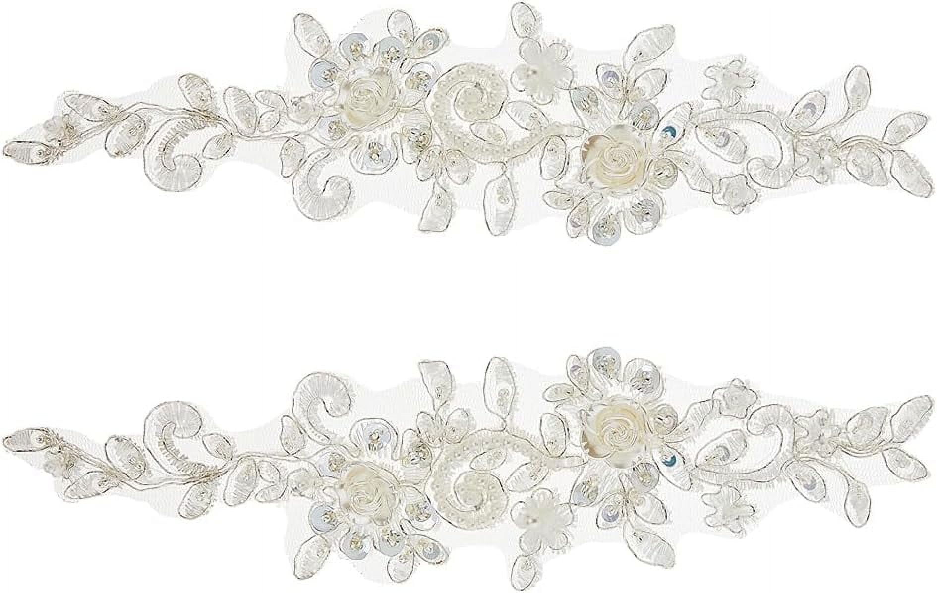 2Pcs Rhinestones lace Trim Patches Flower Embroidery Lace Trim White ...