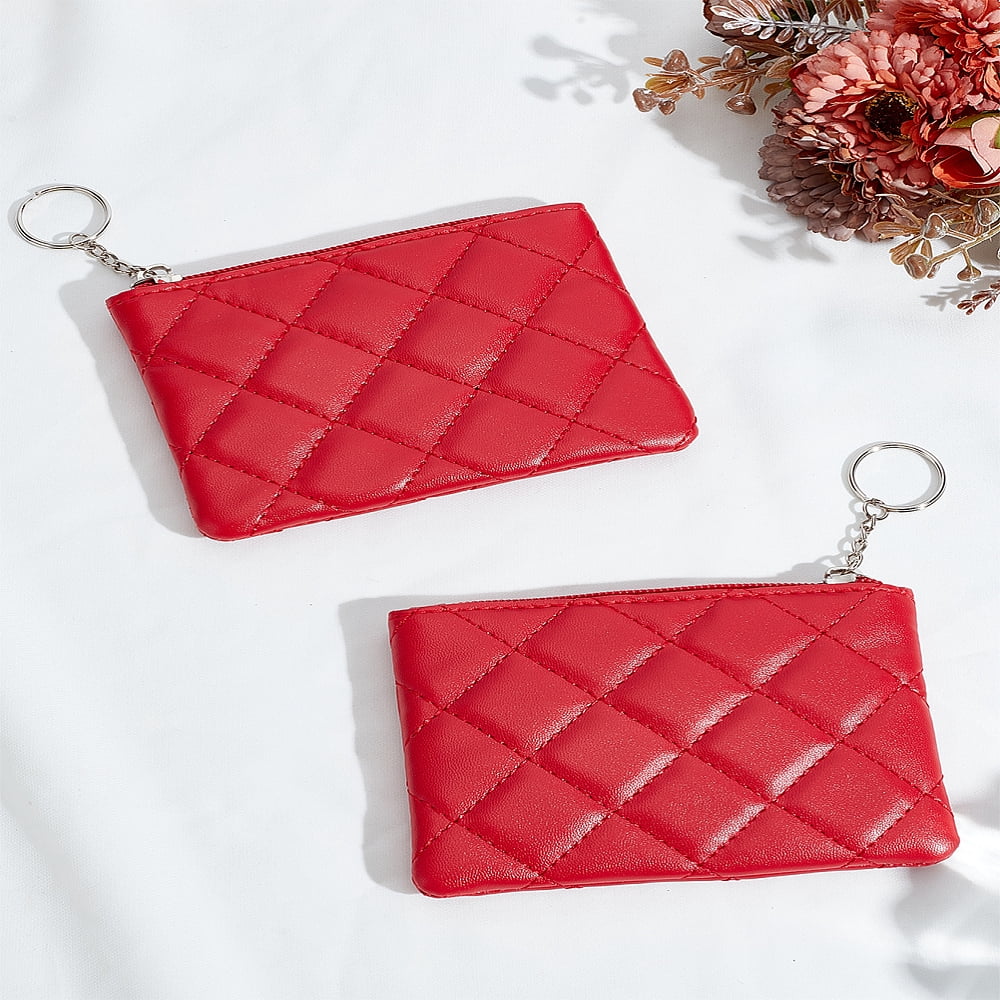 2Pcs Rhombus Pattern PU Leather Zip Pouches Wallets with Alloy Keychain ...