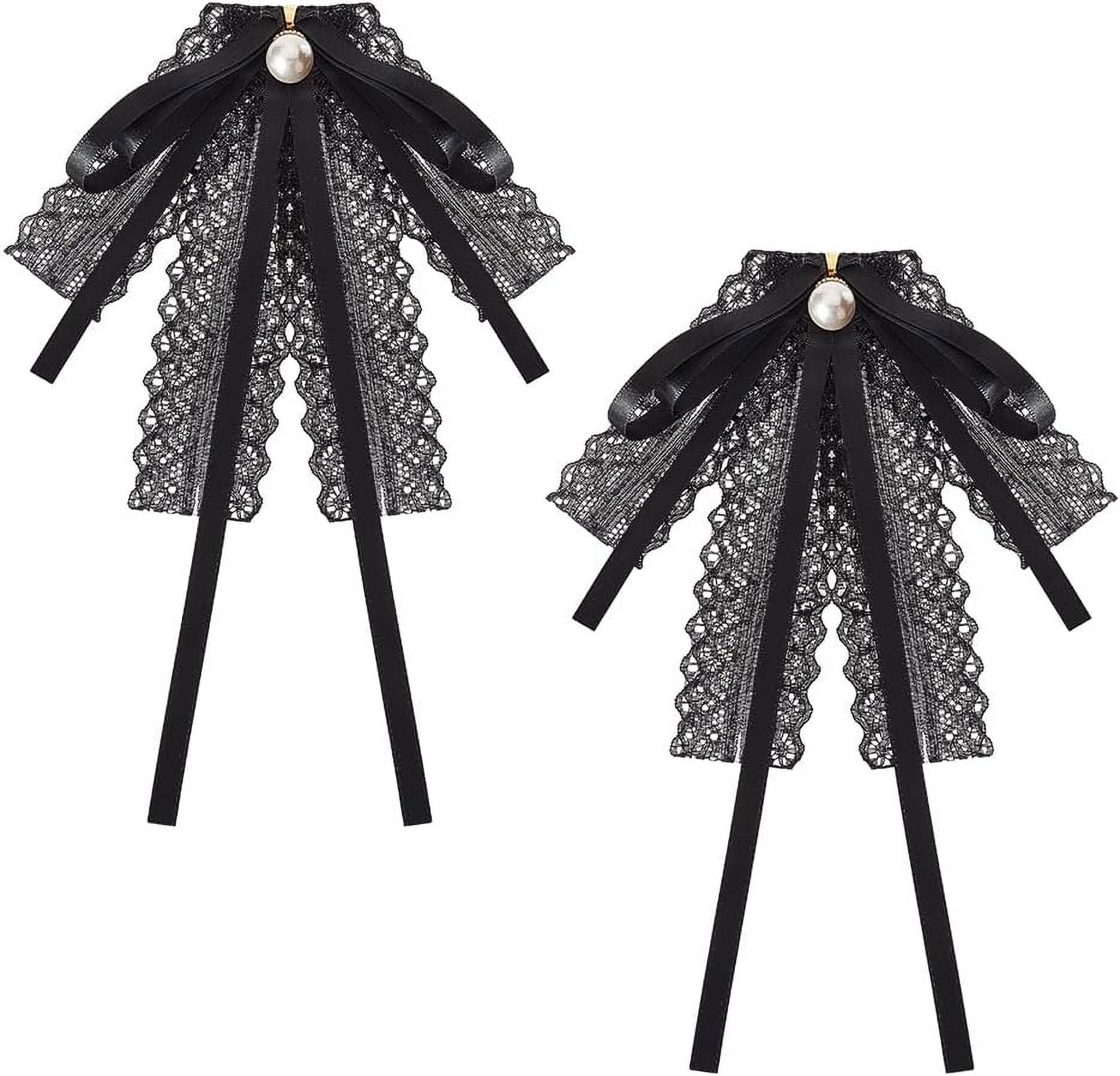 2Pcs Ribbon Brooch Black Lace Tie Brooches for Women Pre-Tied Pearl ...