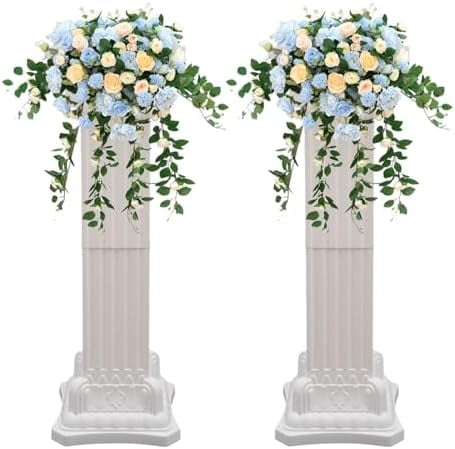 2Pcs Roman Column, 35.43in Tall White Wedding Roman Pillars, Plastic ...