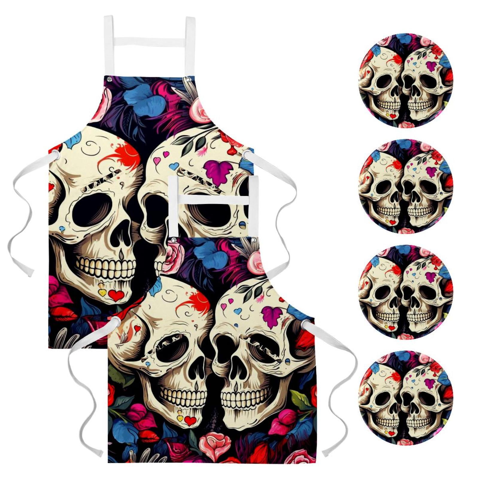 2Pcs Rose Art Skeleton Versatile Aprons Set - Kitchen, Baking,Cooking ...