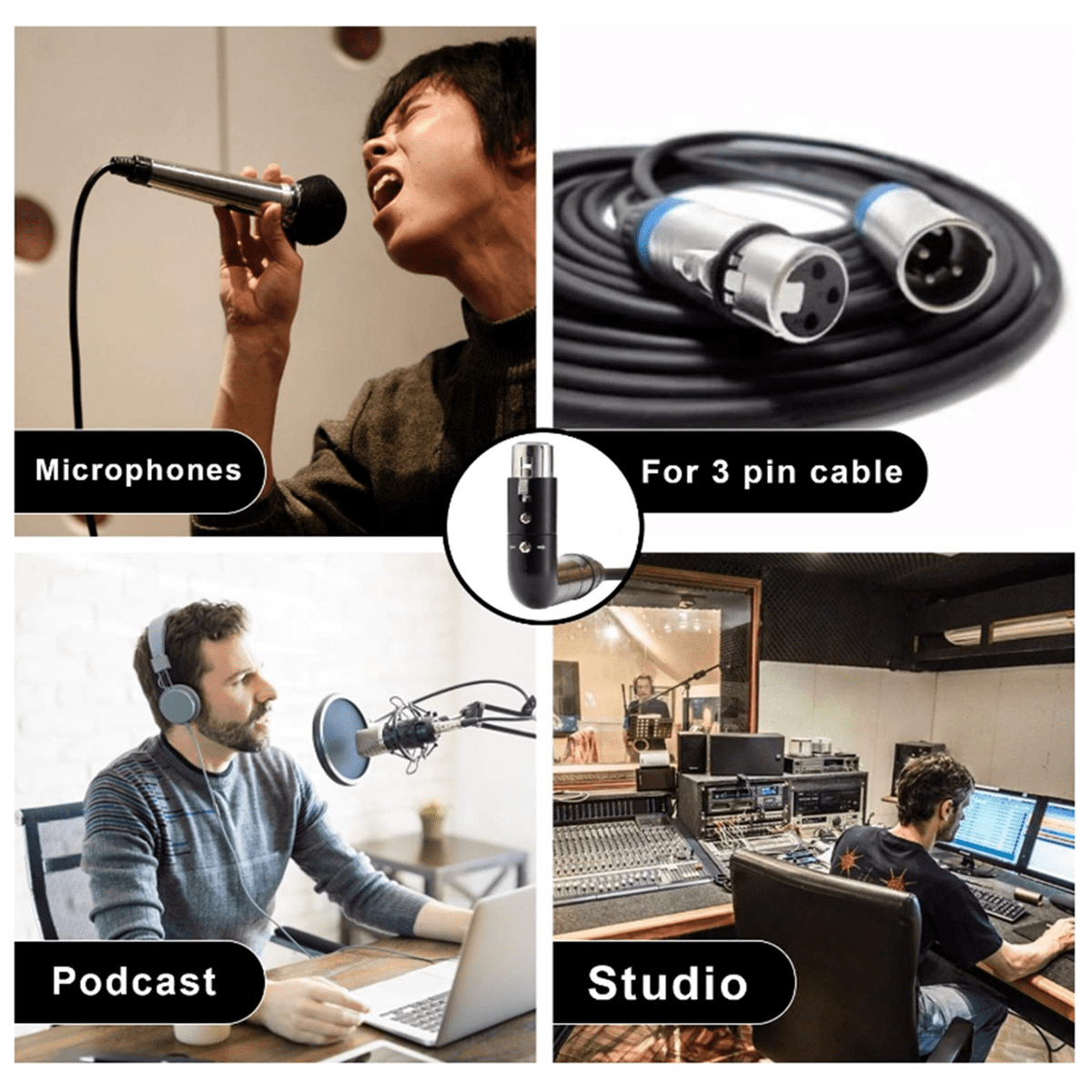 2Pcs Rotatable XLR Angle Adapter Dual Male and Female L-Shaped ...