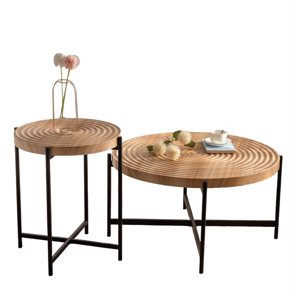 2Pcs Round Coffee Table Set, Modern Coffee Table With Thread Desktop ...