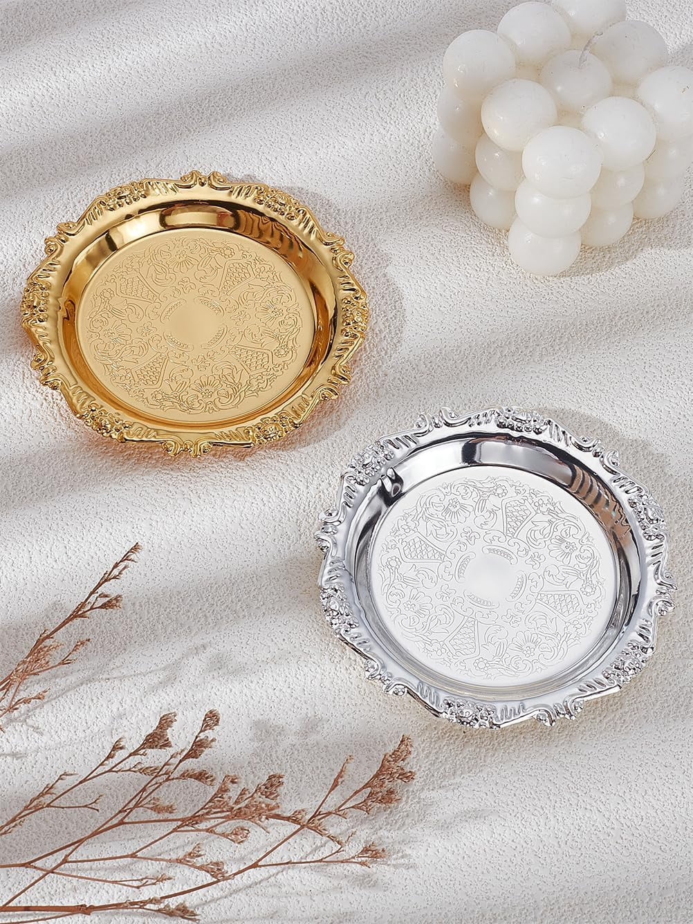 2Pcs Round Iron Tray Cosmetics Jewelry Organizer Mixed Color Storage ...