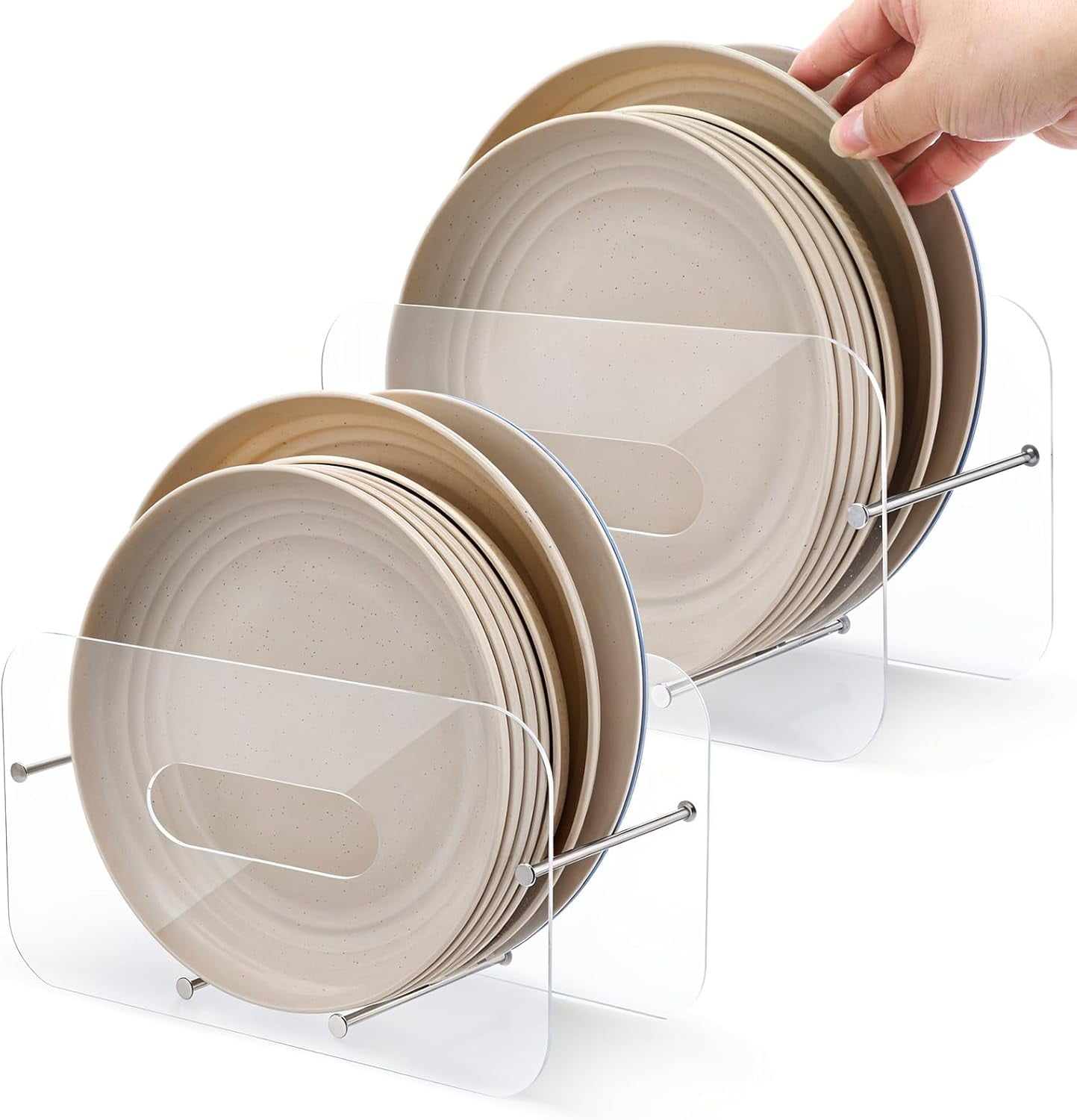 2Pcs Round/Square Plastic, Foam & Paper Plate Dispenser, Space-Saving 7 ...