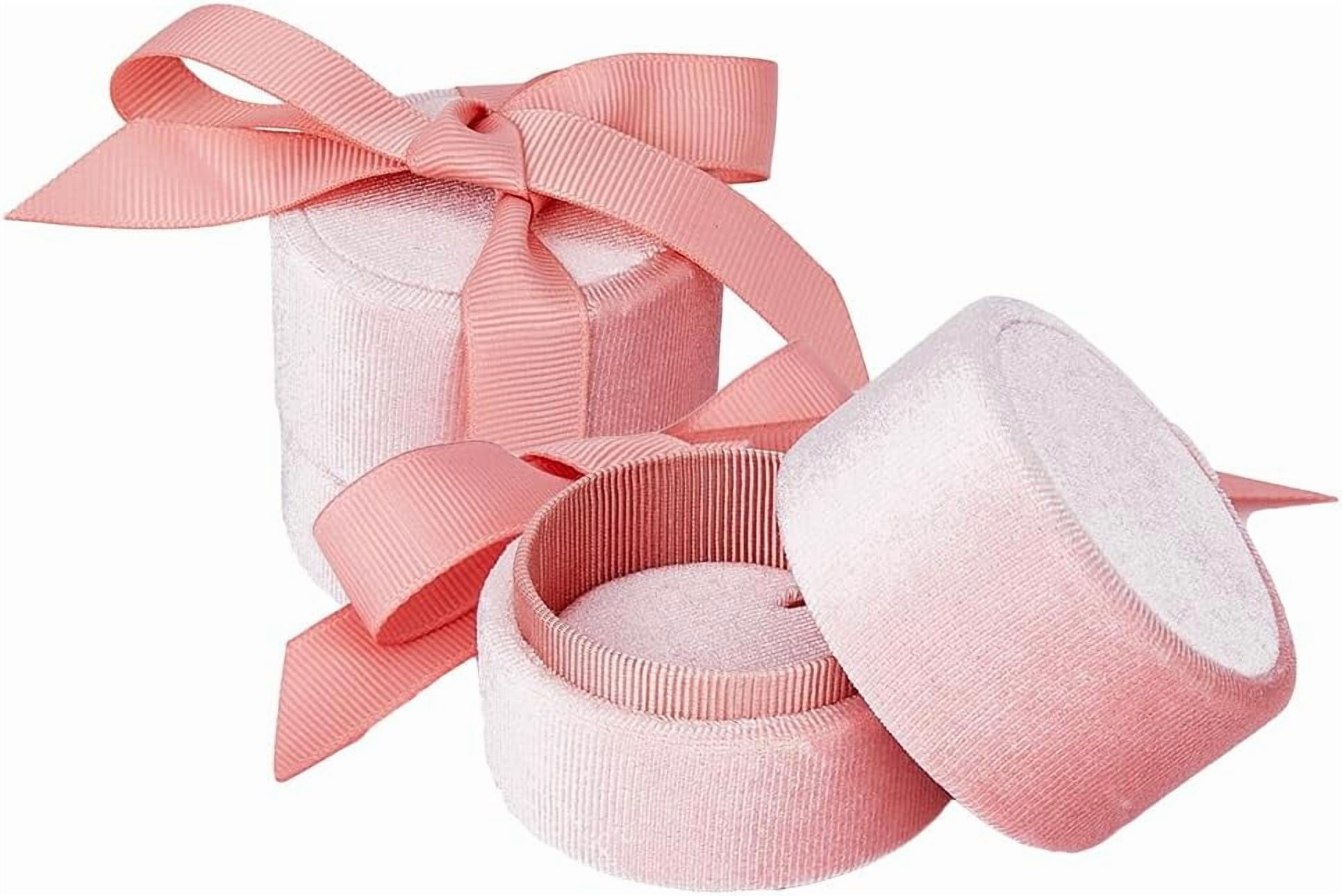 2Pcs Round Velvet Ring Box Ring Case With Ribbon 5.4x5.9cm Pink Display ...
