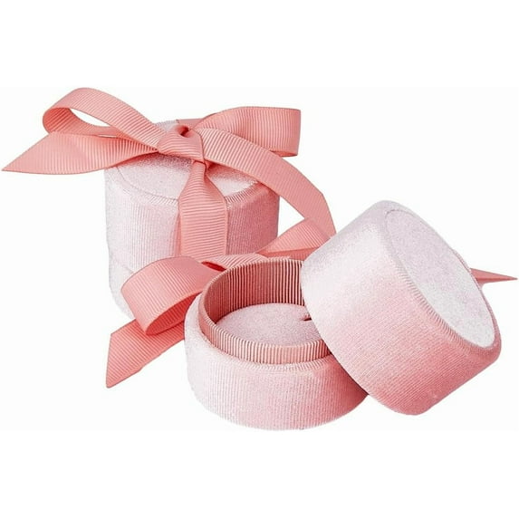 2Pcs Round Velvet Ring Box Ring Case With Ribbon 5.4x5.9cm Pink Display ...